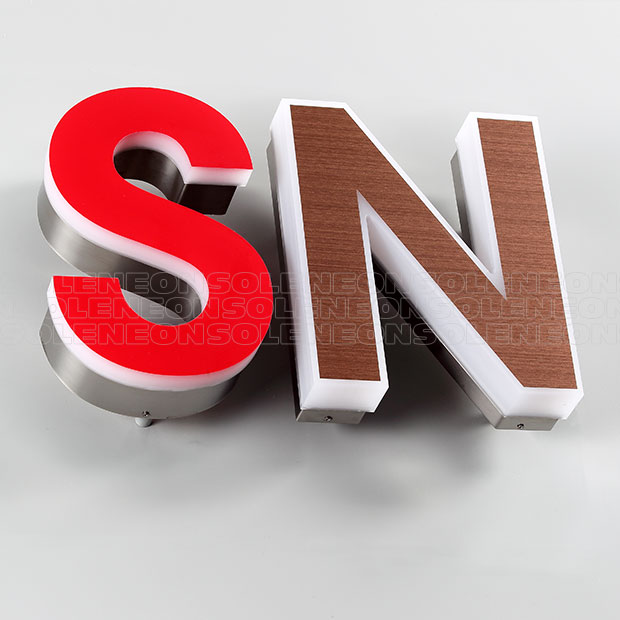 Solid acrylic letters with metal sides & direct / halo lighting