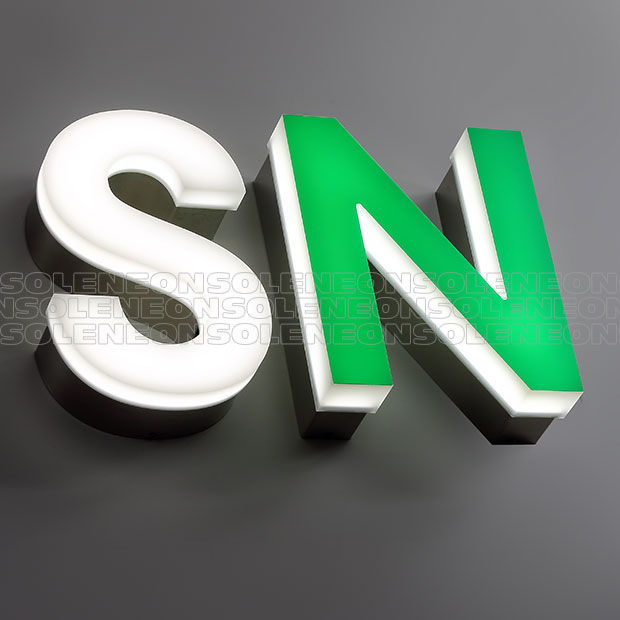 Solid acrylic letters with metal sides & direct / halo lighting