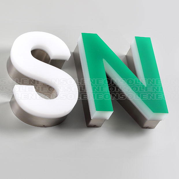 Solid acrylic letters with metal sides & direct / halo lighting